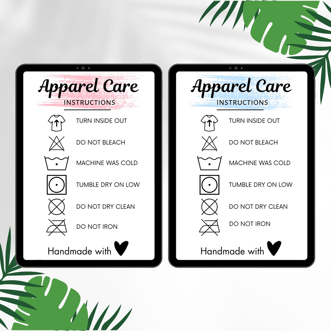 Apparel Care Card Template, Custom Washing Instructions, Clothing Care ...