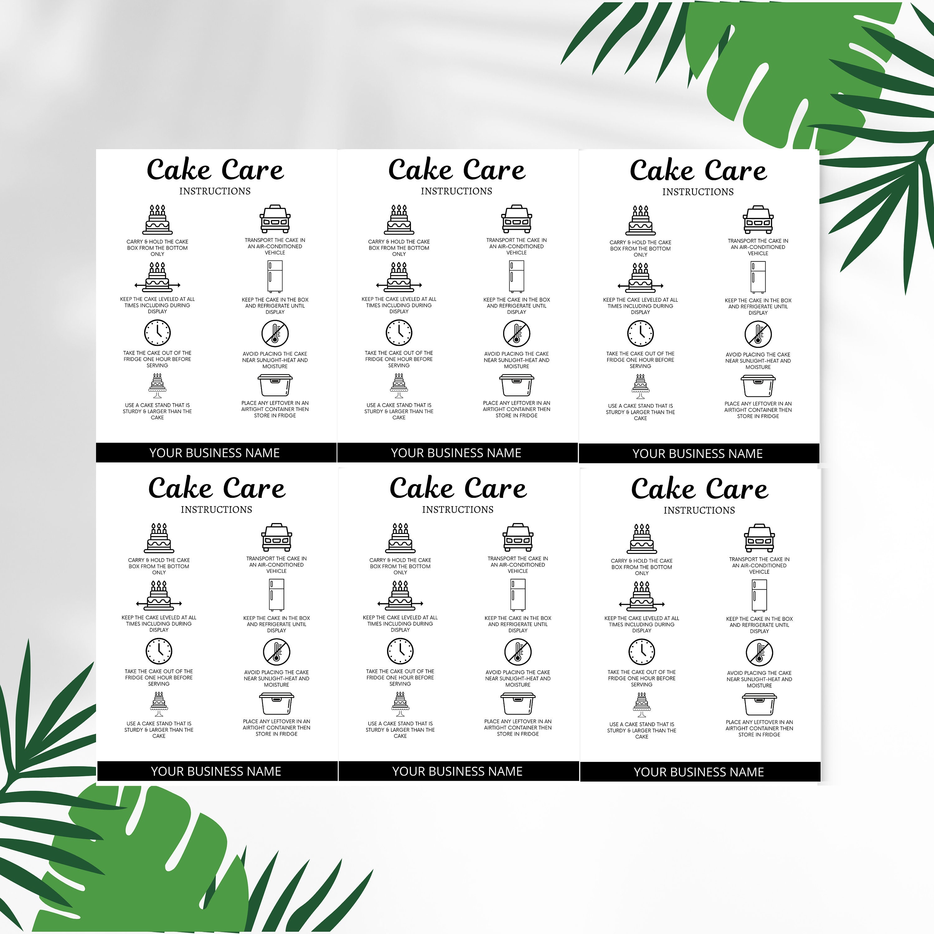 Editable Cake Care Card Template, Personalized Safety & Information ...