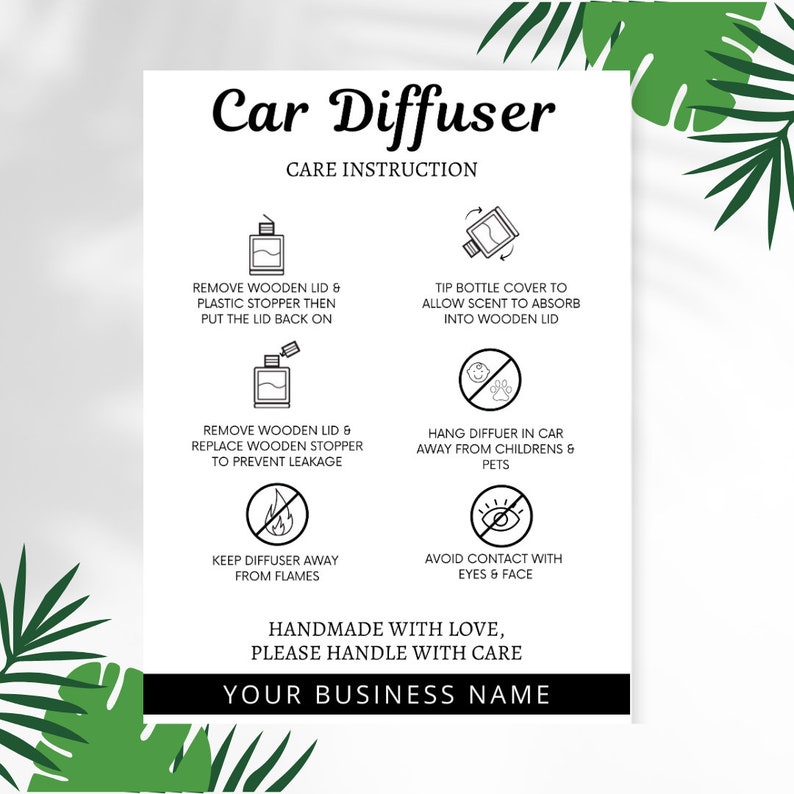 Editable Car Diffuser Care Card Template, Instructional Packaging ...