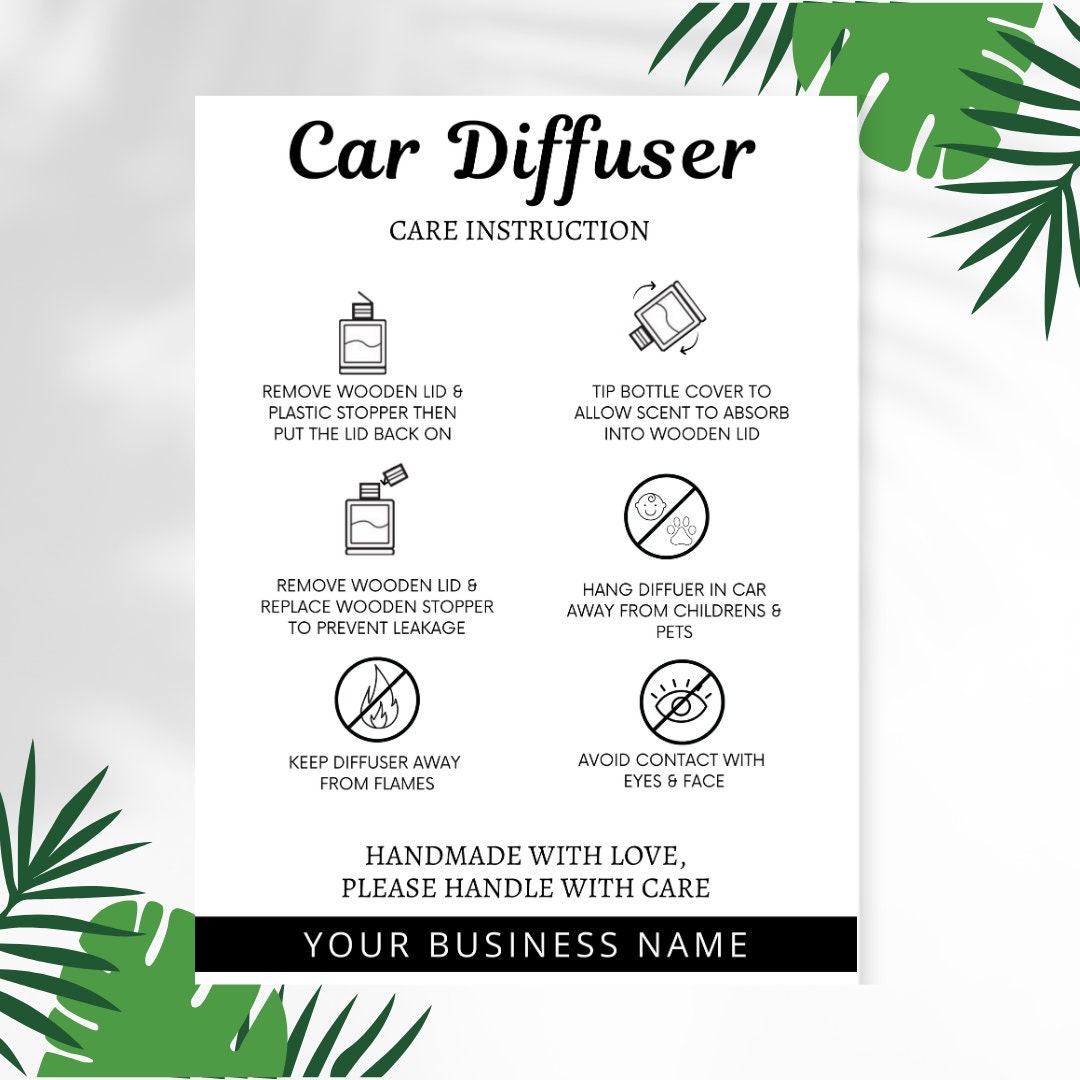 Editable Car Diffuser Care Card Template, Instructional Packaging ...
