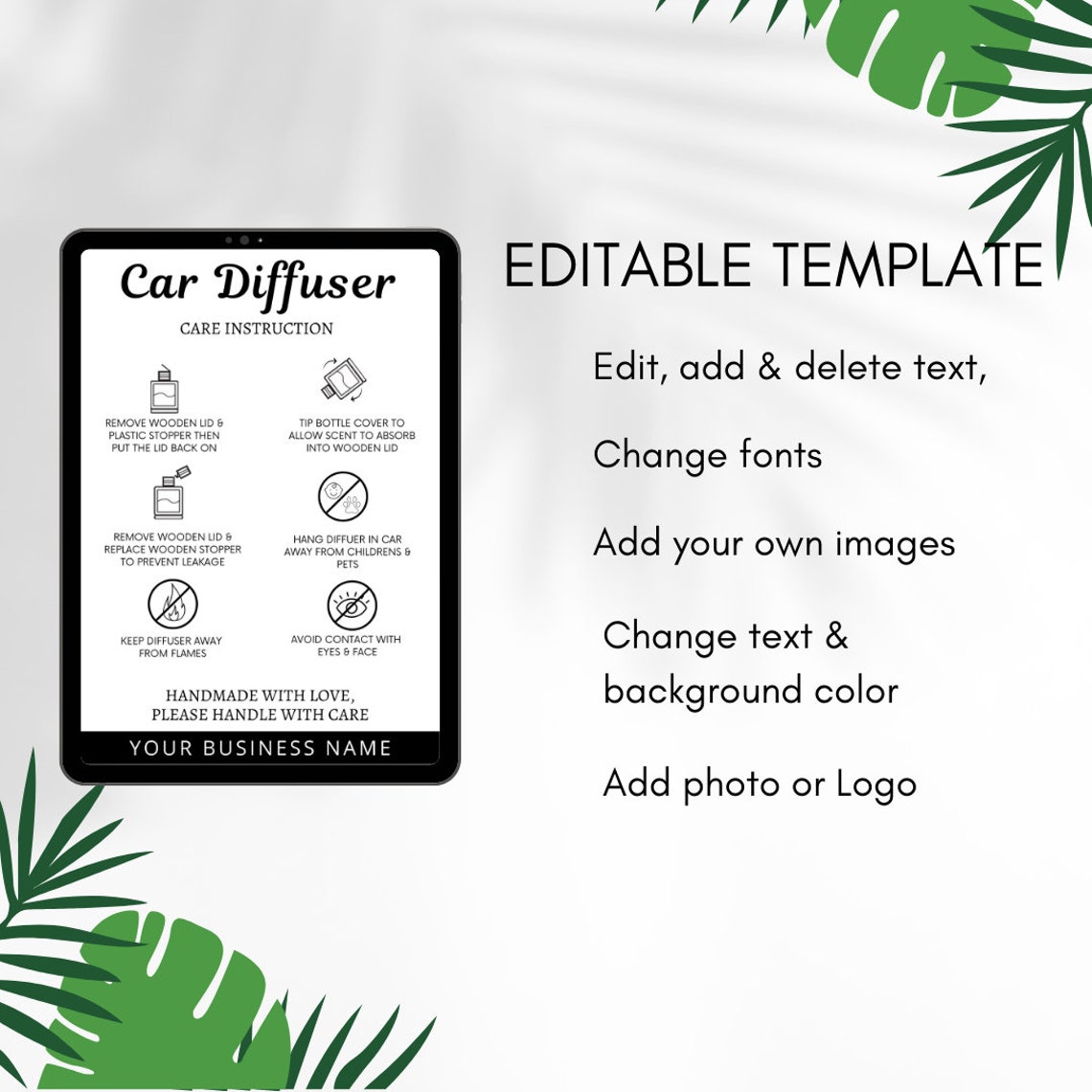 Editable Car Diffuser Care Card Template, Instructional Packaging ...
