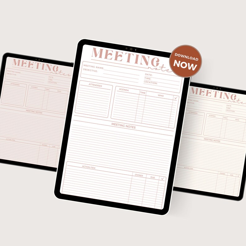 Digital Meeting Notes Template Printable Meeting Agenda Business Note ...