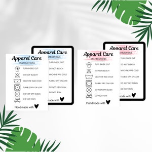 Apparel Care Card Template, Custom Washing Instructions, Clothing Care ...