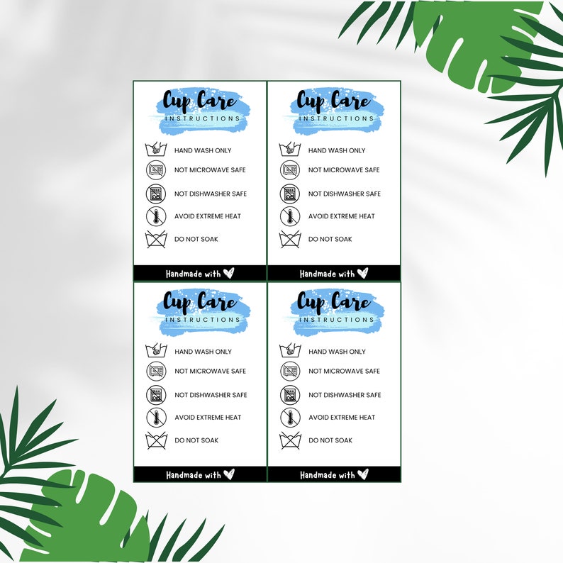 Printable Cup Care Card Instruction Template, Detailed Cleaning & Care ...