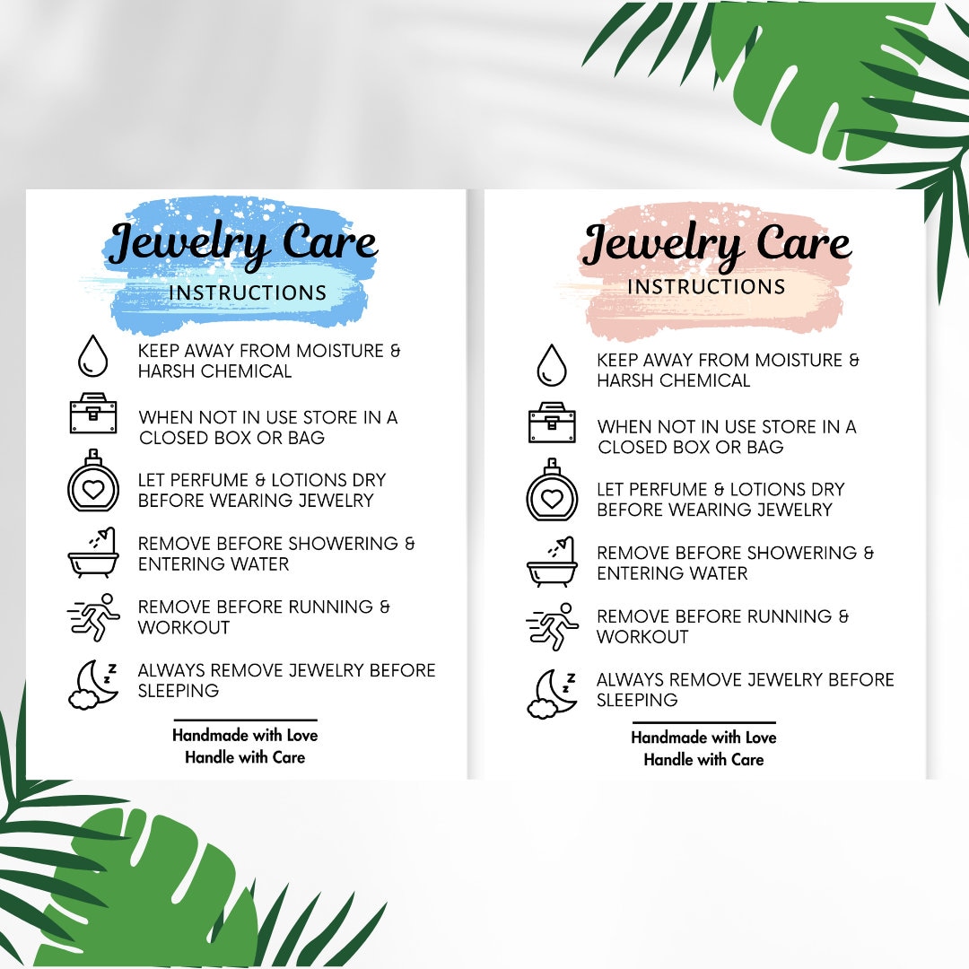 Jewelry Care Card Template, Custom Jewelry Care Instructions Card ...
