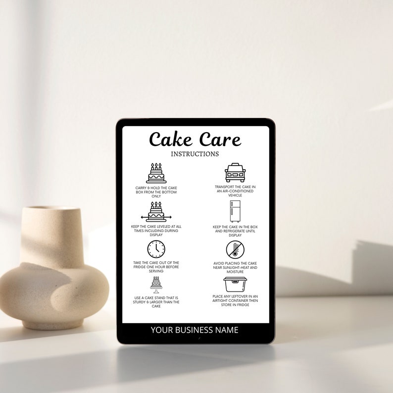 Editable Cake Care Card Template, Personalized Safety & Information ...