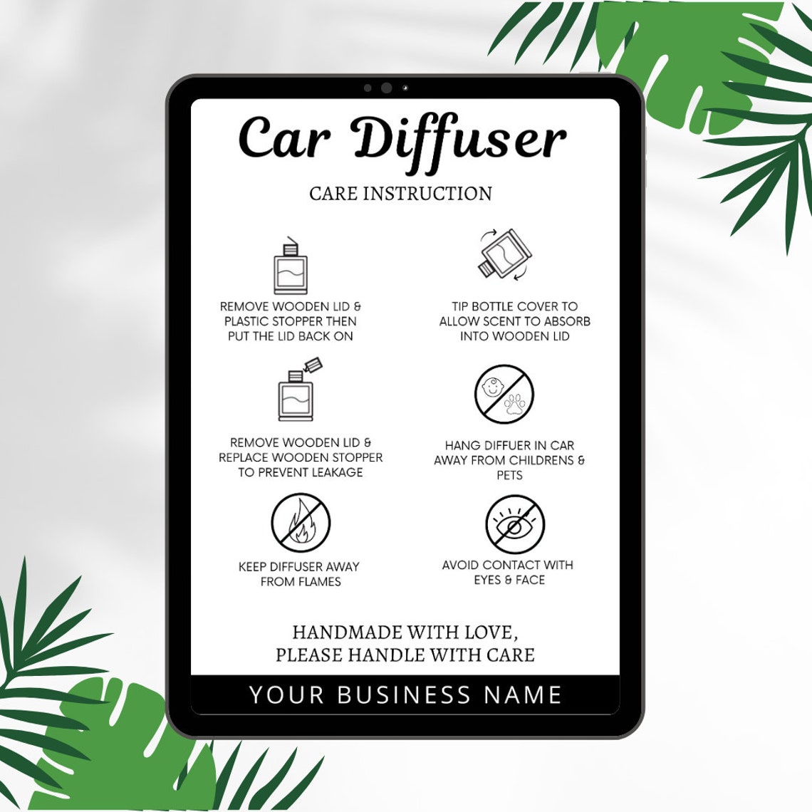 Editable Car Diffuser Care Card Template, Instructional Packaging ...