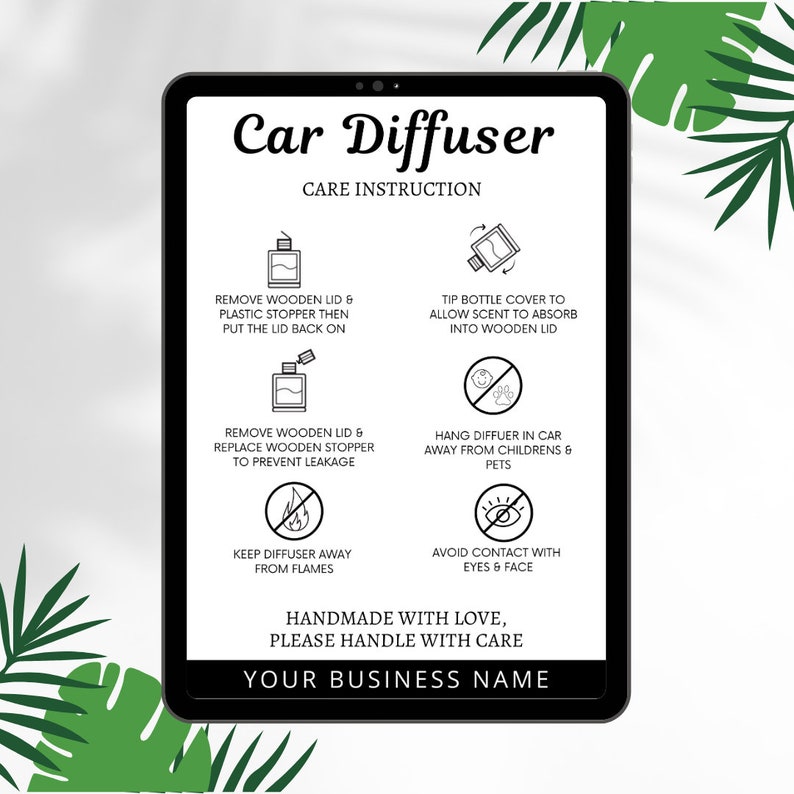 Editable Car Diffuser Care Card Template, Instructional Packaging ...
