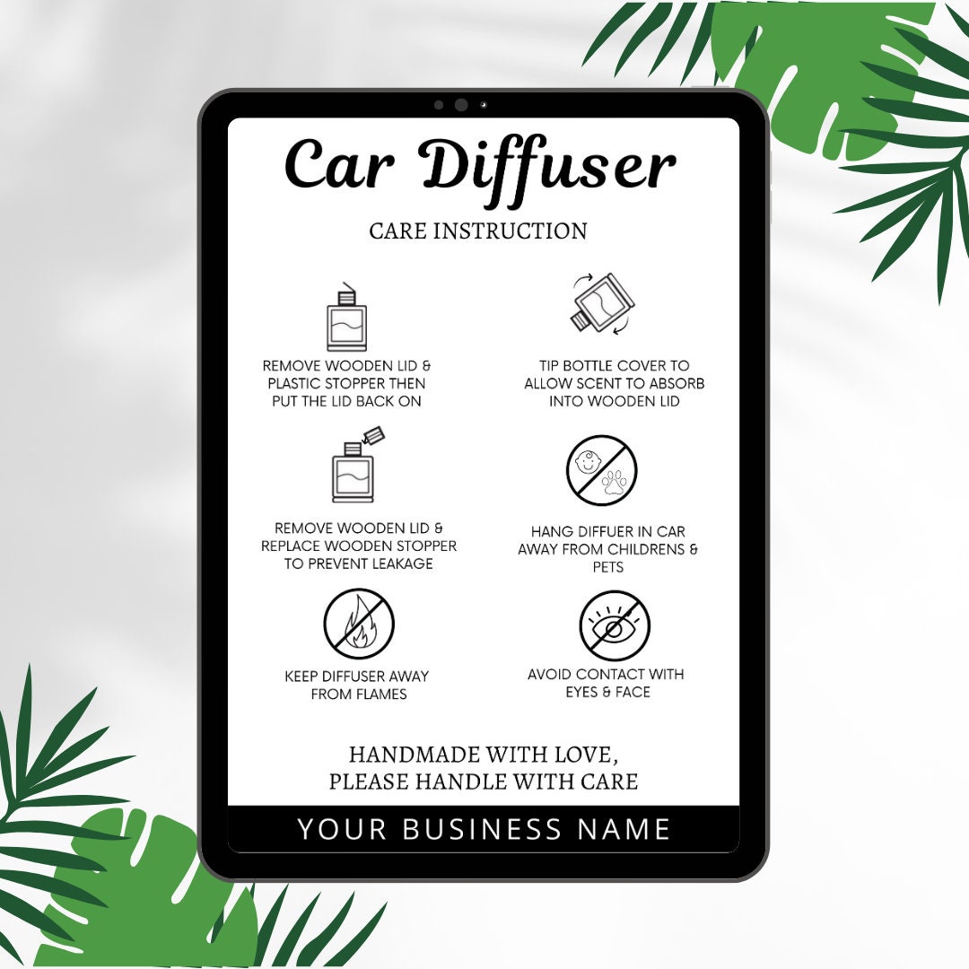 Editable Car Diffuser Care Card Template, Instructional Packaging ...