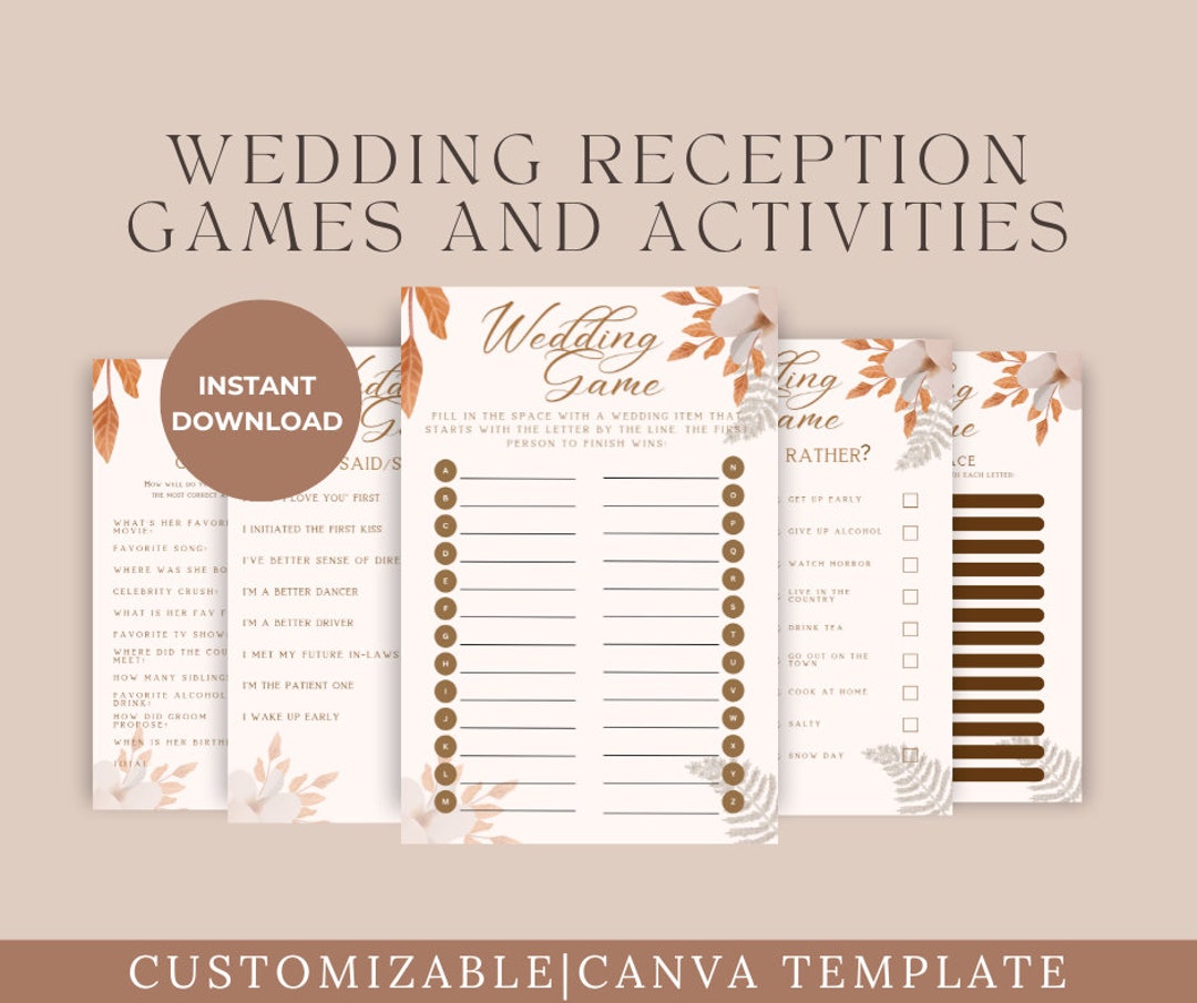 Wedding Reception Games and Activities Kit Customizable Canva Template ...