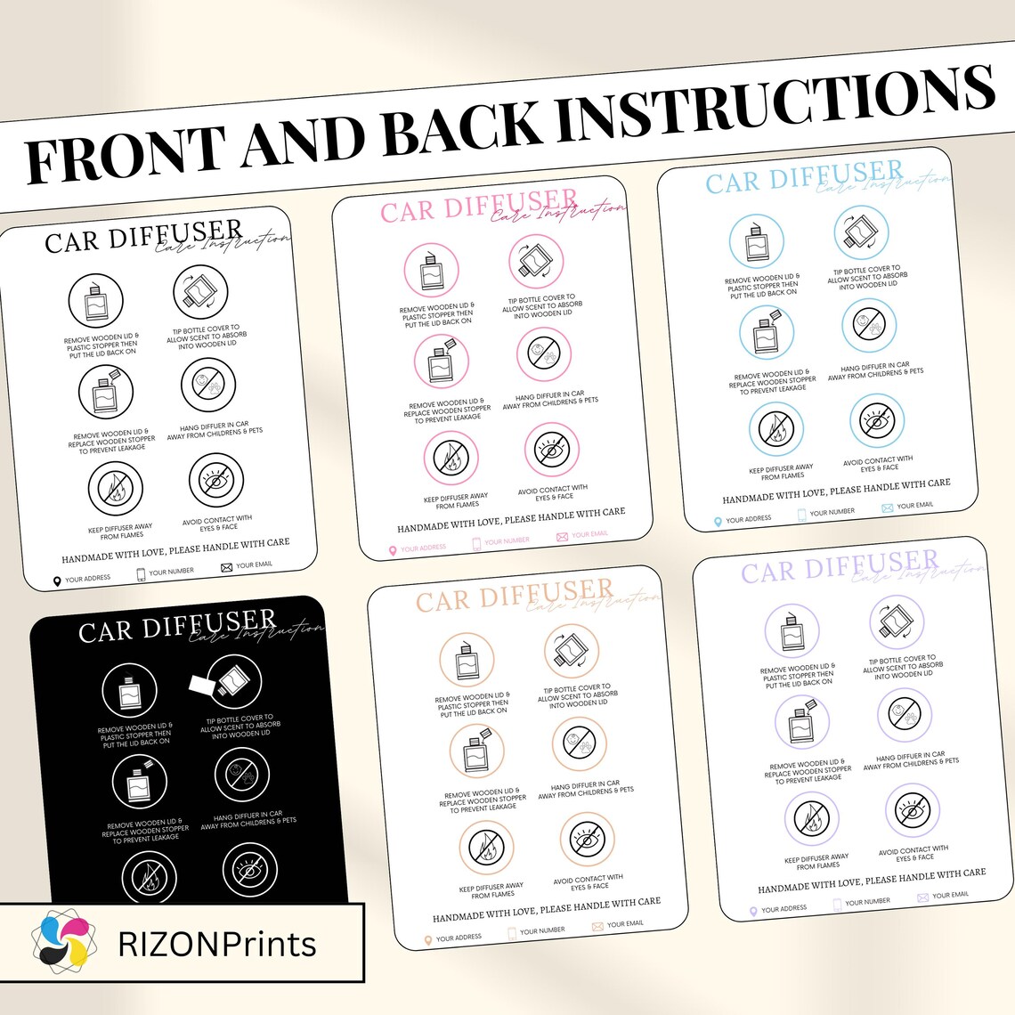 Editable Car Diffuser Care Card Template, Instructional Packaging ...