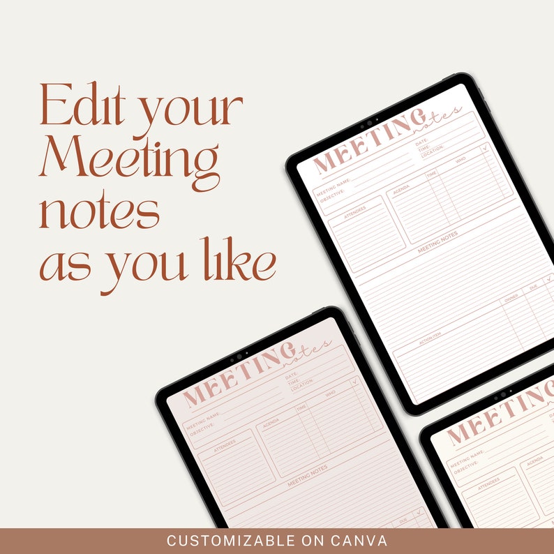 Digital Meeting Notes Template Printable Meeting Agenda Business Note ...