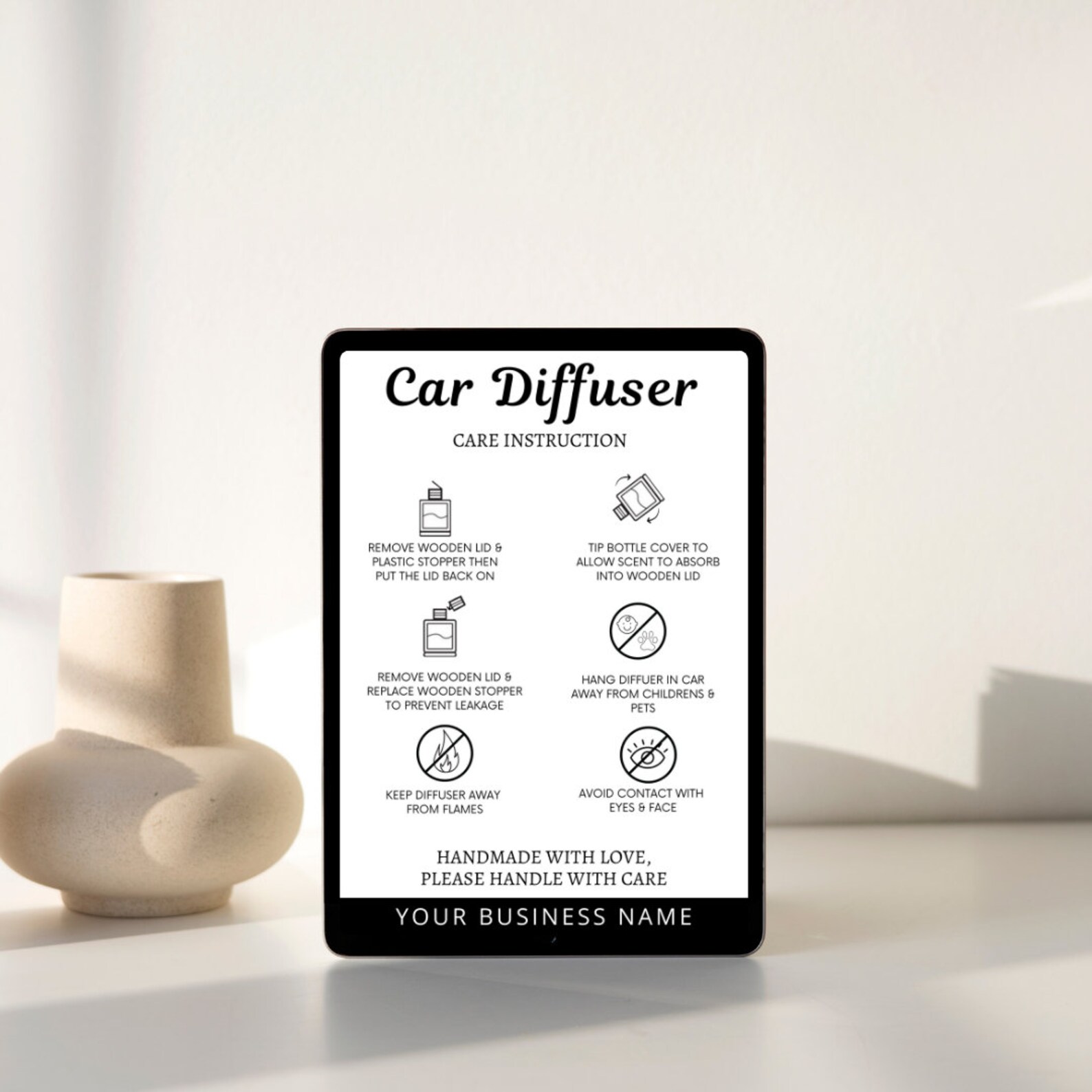 Editable Car Diffuser Care Card Template, Instructional Packaging ...