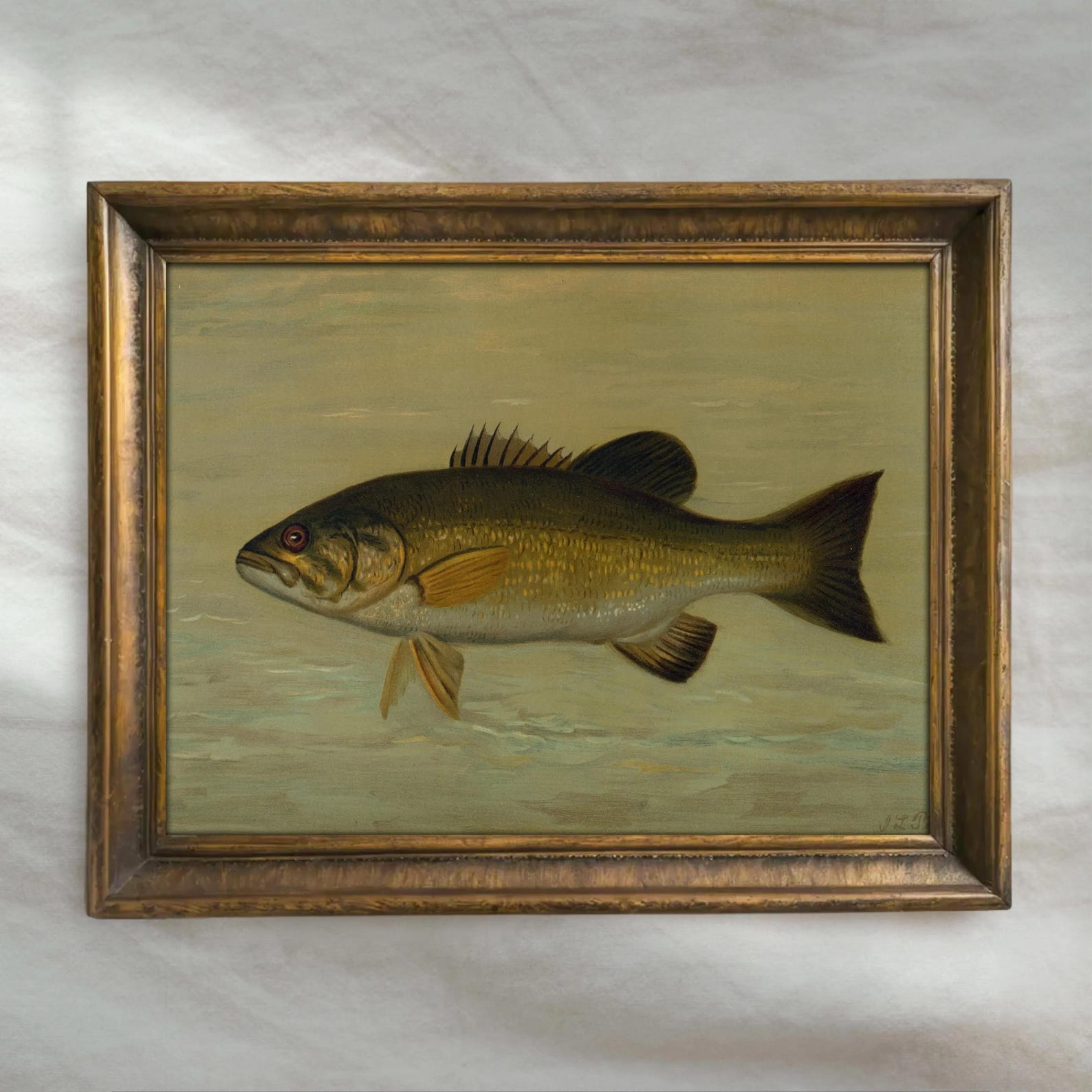 Vintage Bass Oil Painting | Antique Fishing Artwork | Lake House Fish ...