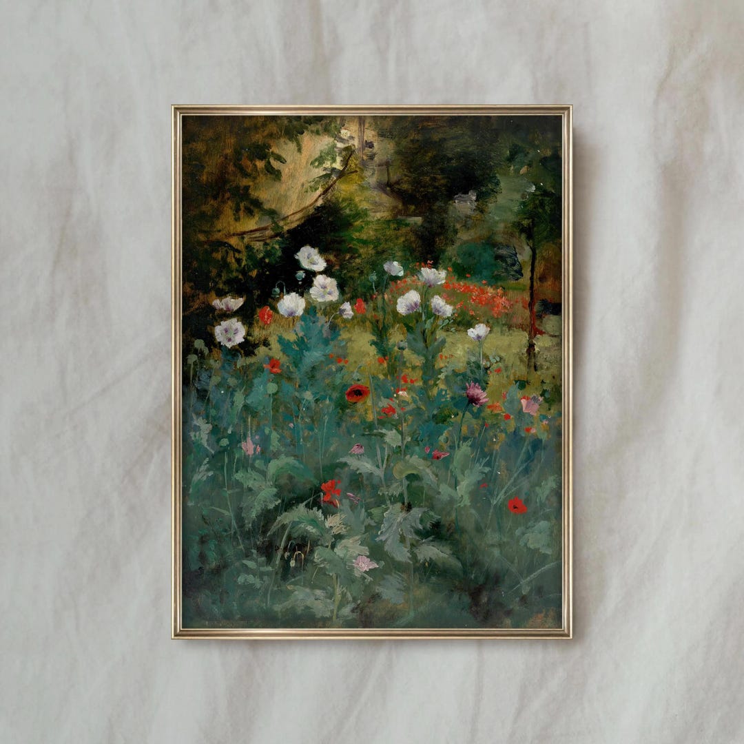 Vintage Spring Garden Painting | Antique Cottage Floral Artwork ...