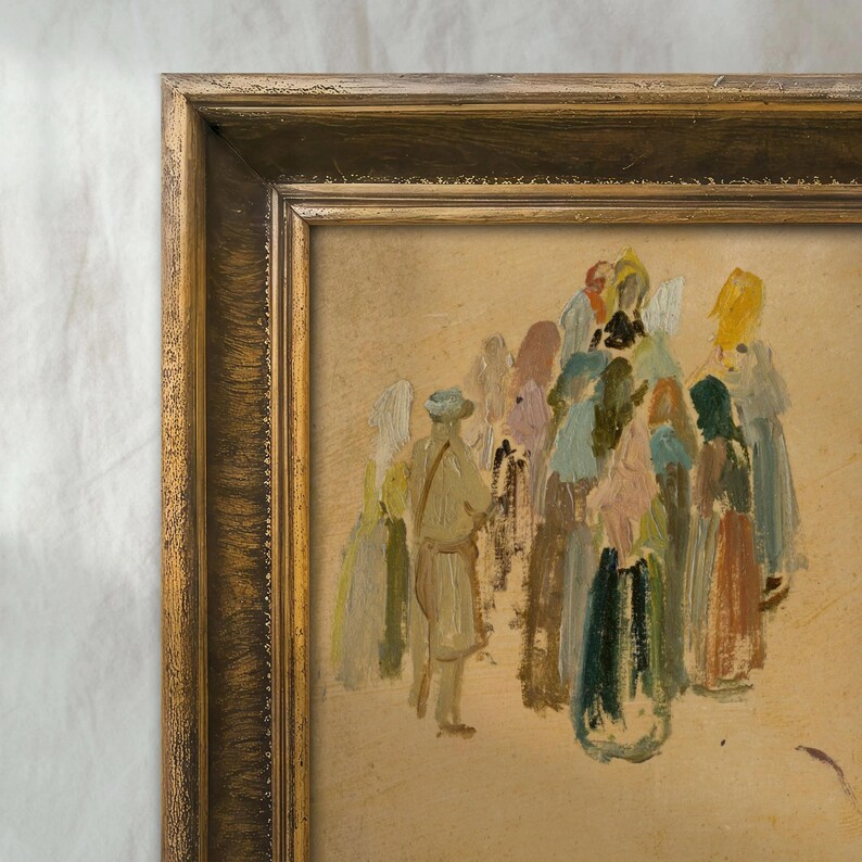 Vintage Village Crowd Painting | Traditional Folk Wall Art | Antique ...