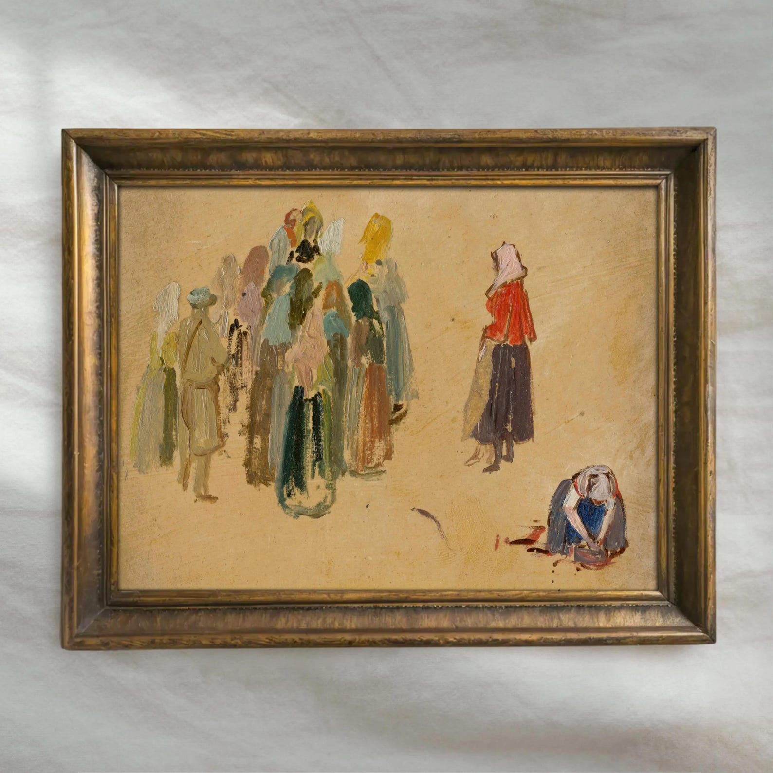 Vintage Village Crowd Painting | Traditional Folk Wall Art | Antique ...