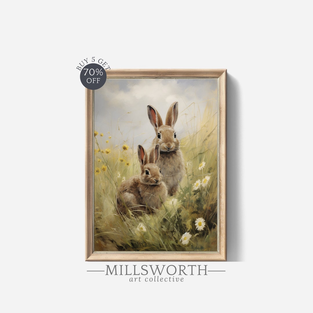 Vintage Printable Rabbits, Antique Vintage Art Print, Rabbit Wall Art ...