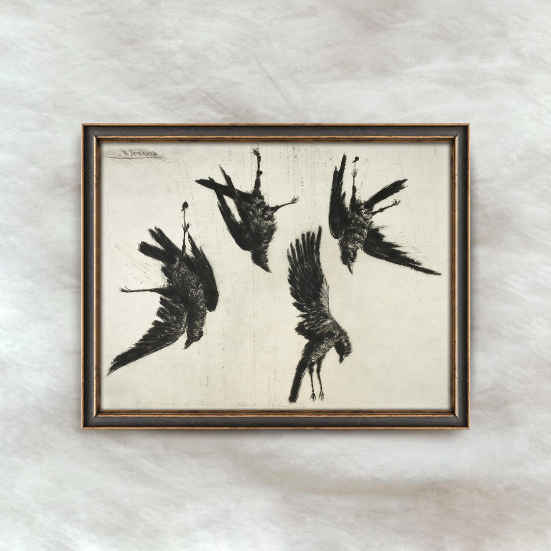 Vintage Crow Painting | Antique Gothic Bird Artwork | Dark Academia ...