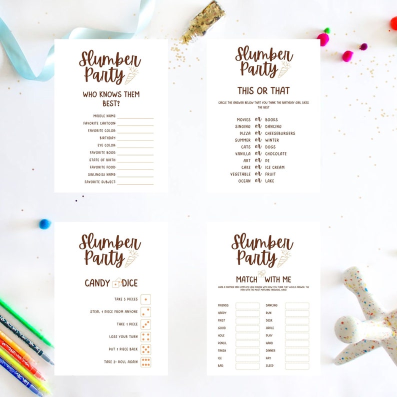 20 Slumber Party Games Digital, Printable, Instant Download, Adults ...