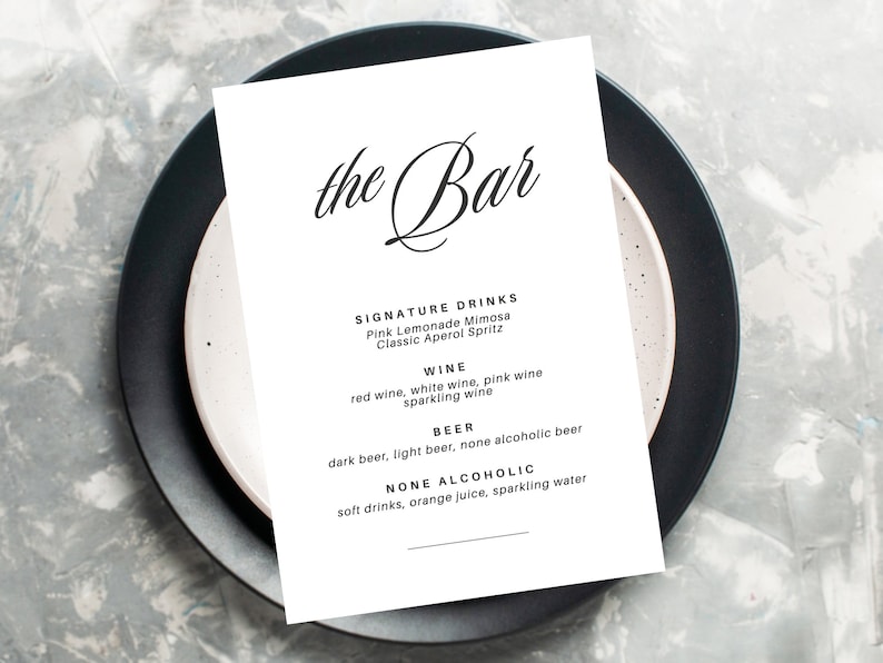 Modern Wedding Bar Menu Template, 8x10 Minimalist Bar Menu, Wedding ...