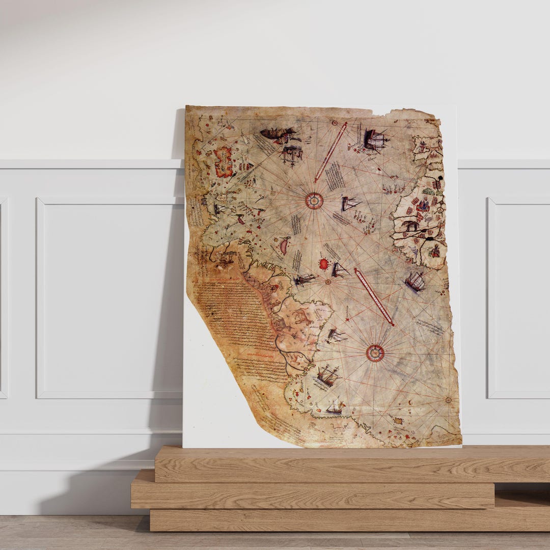 Piri Reis Map Canvas, Ottoman Empire Historical Map 1513, Piri Reis ...