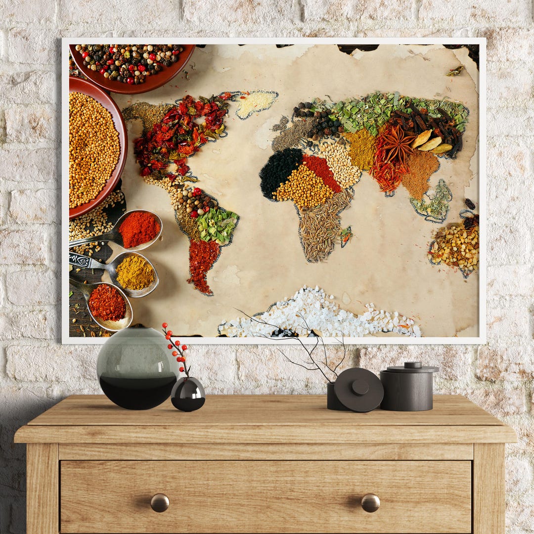 Spice World Map Canvas Wall Art Design, Poster Print Decor for Home ...