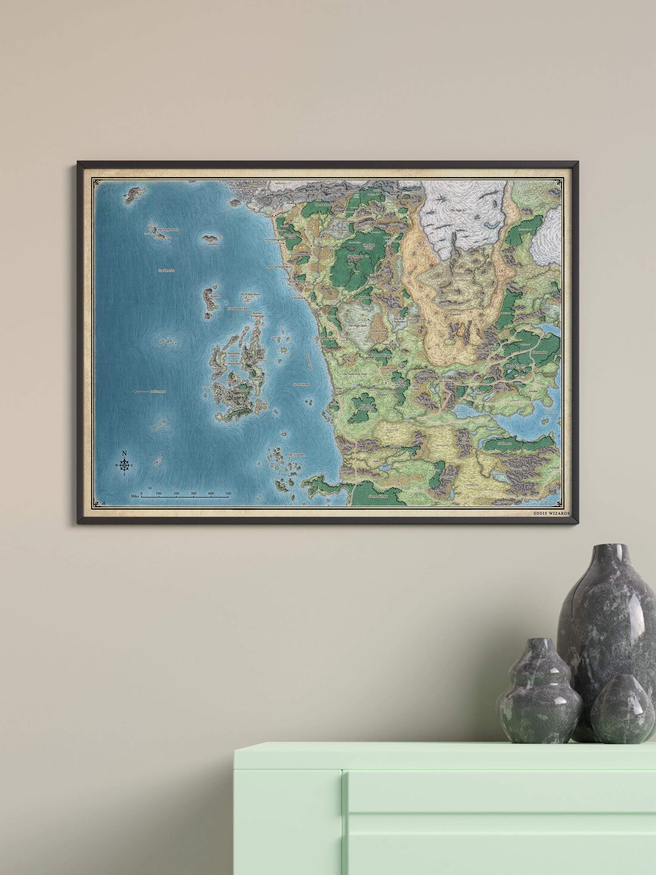 Forgotten Realms Map Art Canvas, Map of Fearun Wall Art,forgotten ...