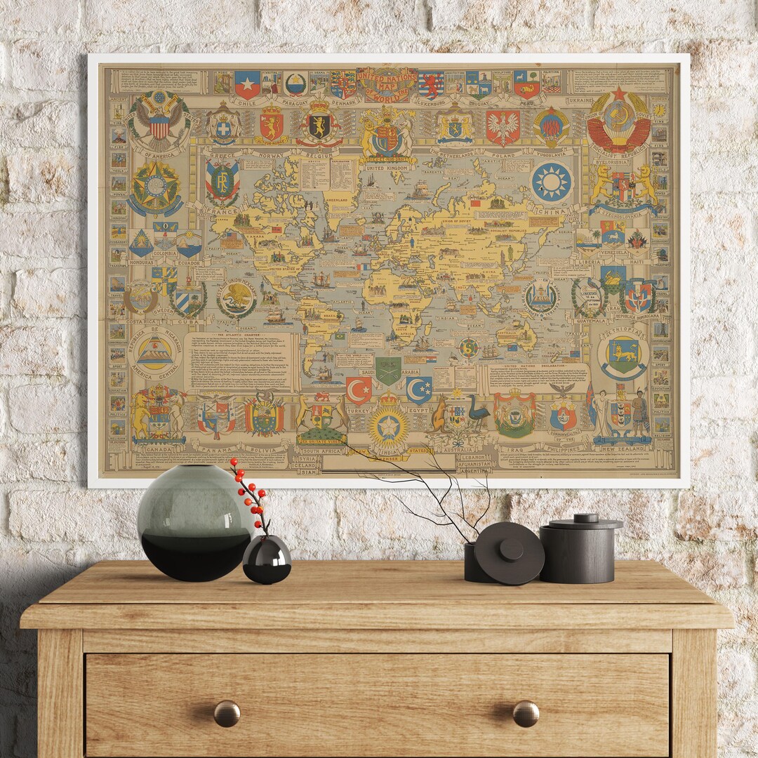 1948 United Nations Map of the World, 20th Century Antique Map of the ...