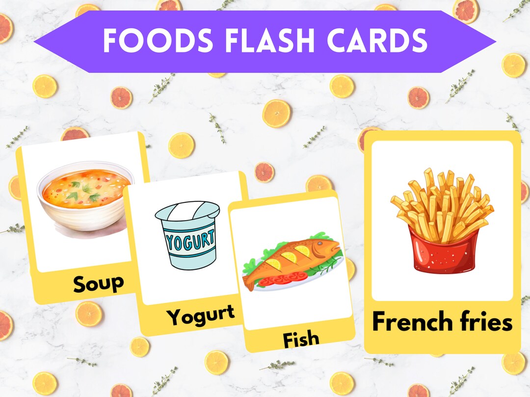 Printable Foods Flash Cards, Educational Cards for Kids, 20 Flashcards ...