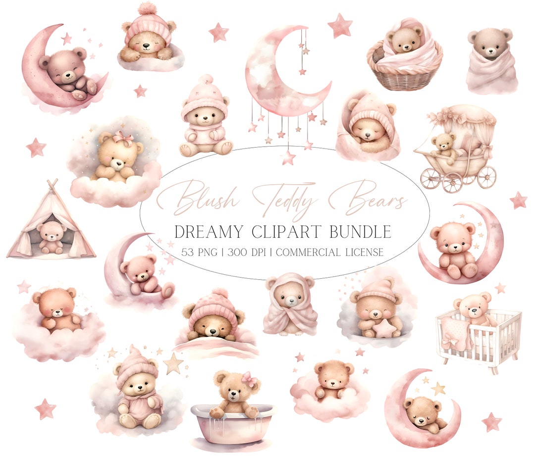 Pink Teddy Bear Clipart Baby Shower Clipart Cute Bear PNG Sleepy Teddy ...