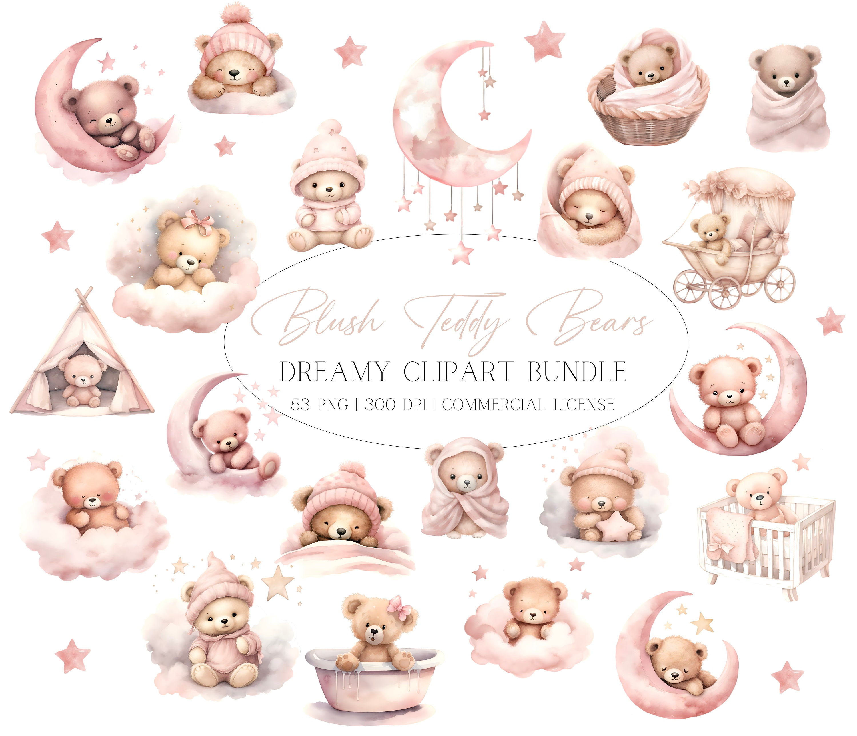 Pink Teddy Bear Clipart Baby Shower Clipart Cute Bear PNG Sleepy Teddy ...