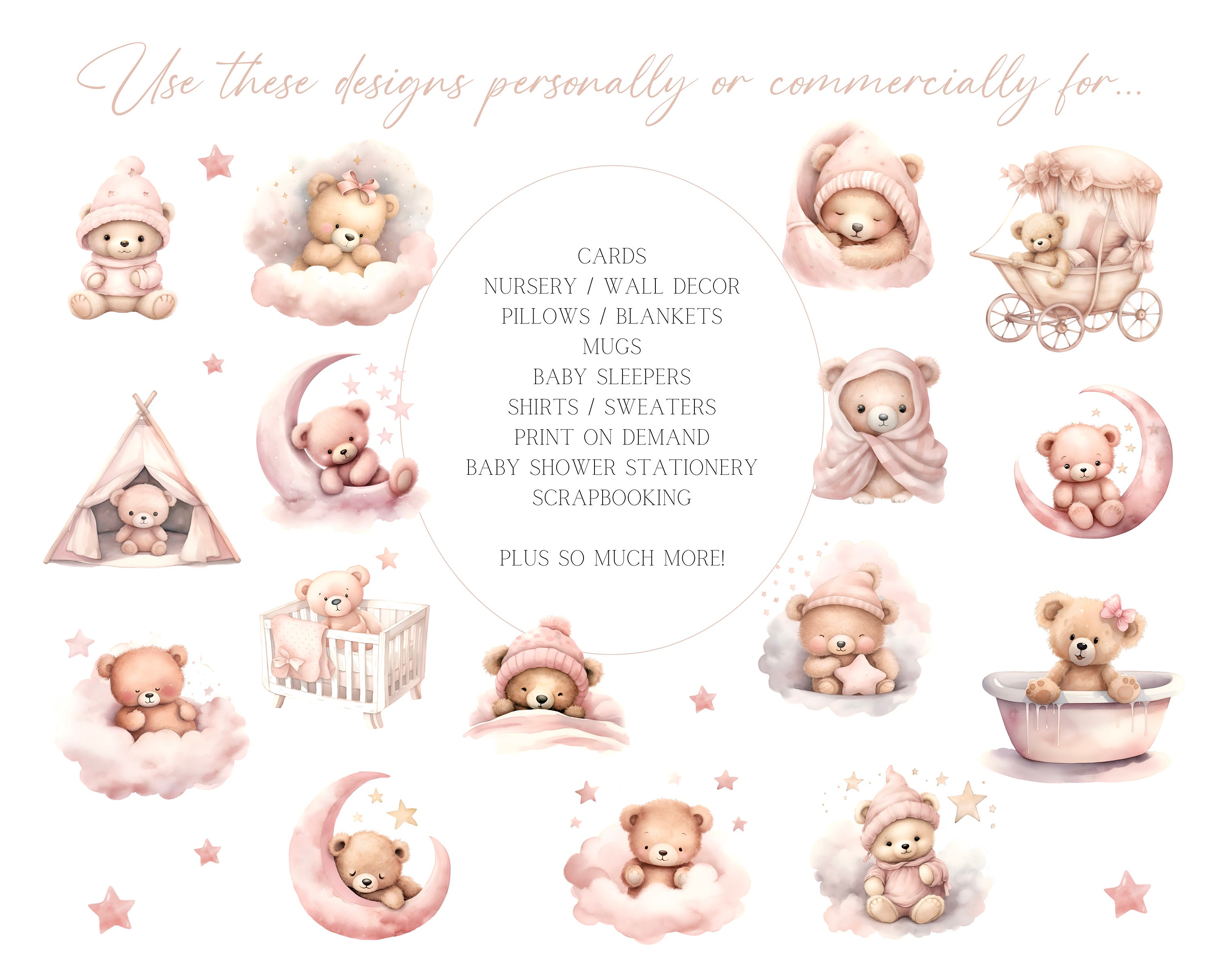 Pink Teddy Bear Clipart Baby Shower Clipart Cute Bear PNG Sleepy Teddy ...