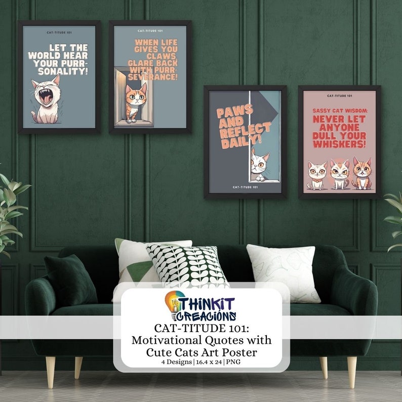 CAT-TITUDE 101 Poster Prints Set of 4 Motivational Quotes With Cute ...