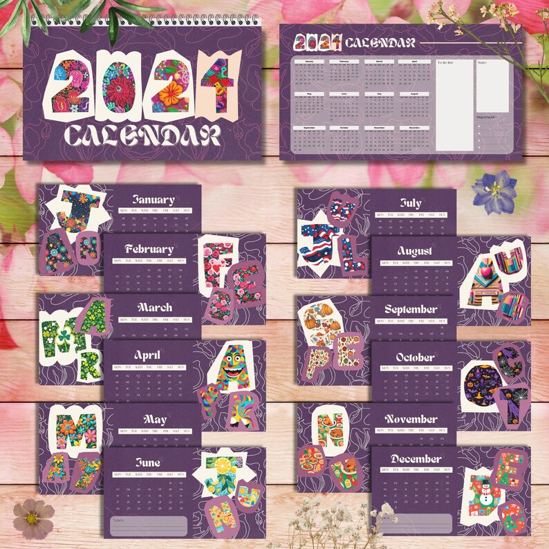 2024 Calendar 2024 Monthly Planner Printable Bundle, Vertical and ...
