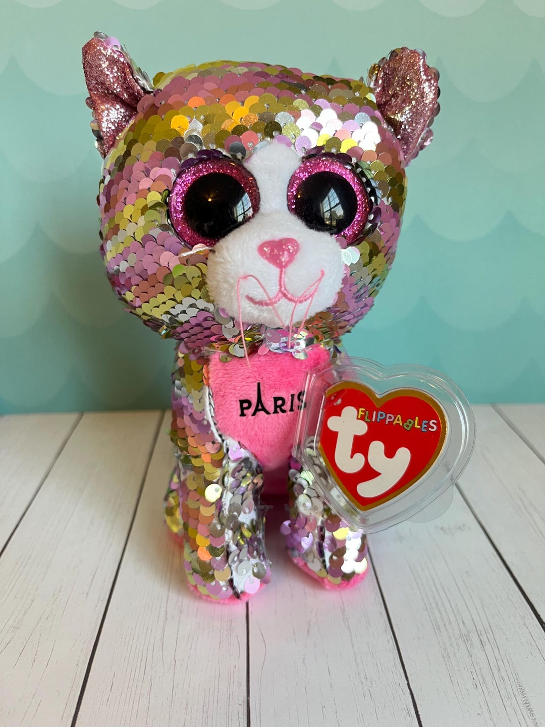 Ty Beanie Boo Esmeralda the Pink & Gold Paris Flippable Cat 6” NWT MINT ...