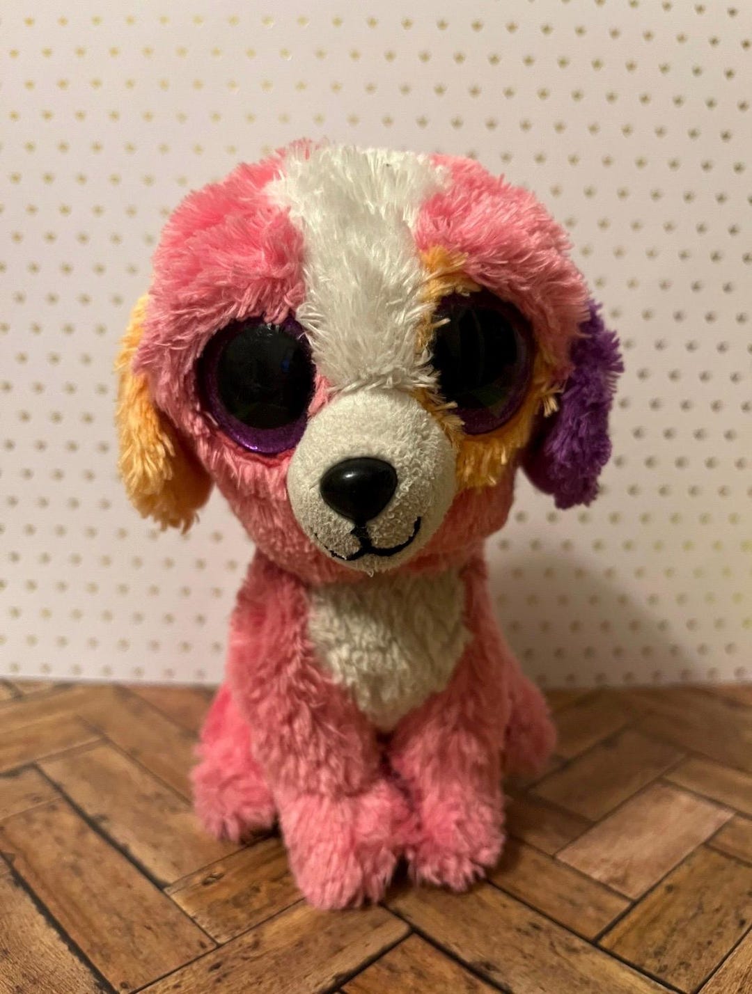 Ty Beanie Boo Precious the Pink, Orange, & Purple Dog 6” *loved ...