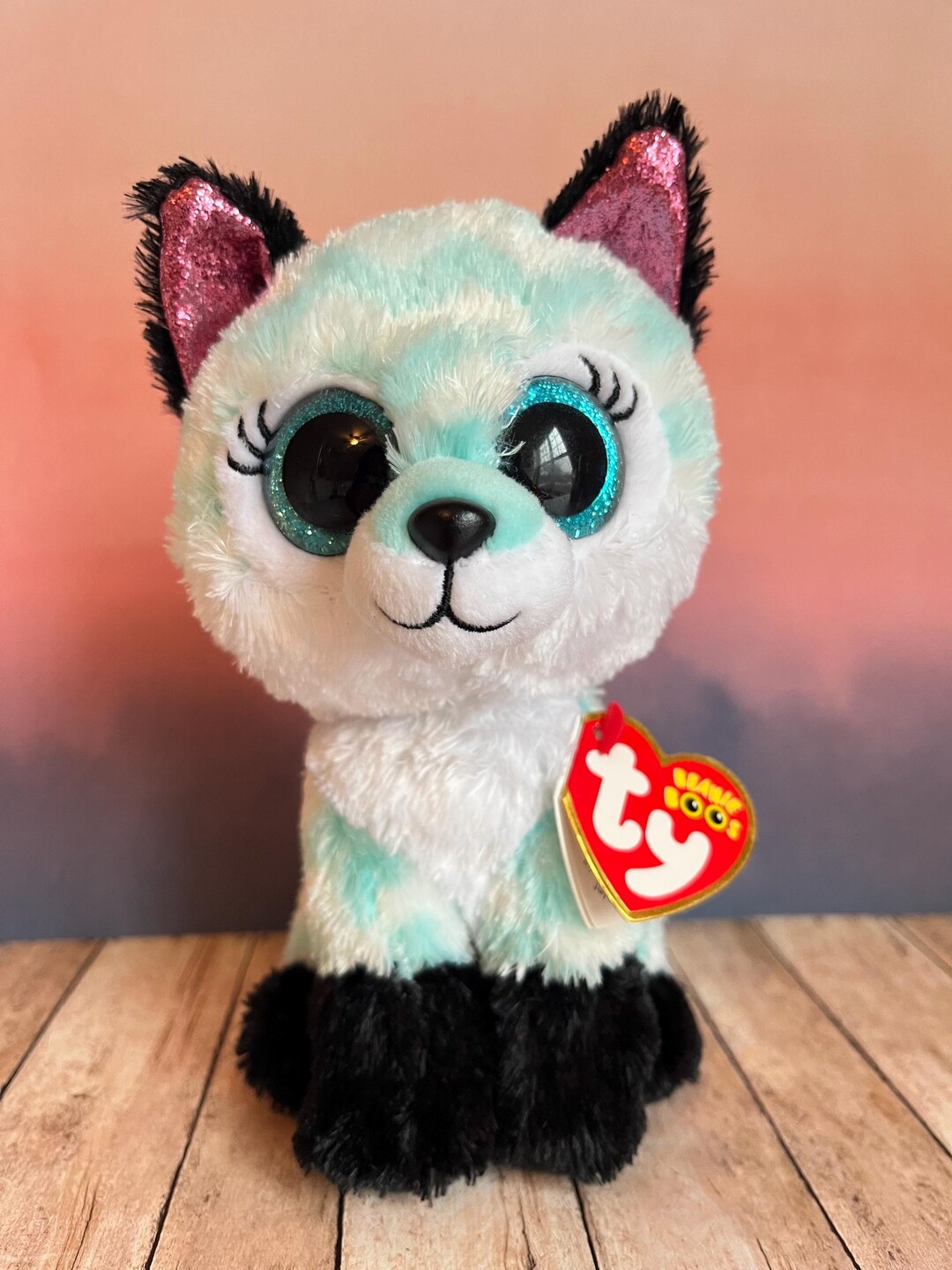 Ty Beanie Boo Atlas the Teal & White Chevron Fox 6” NWT MINT - Etsy