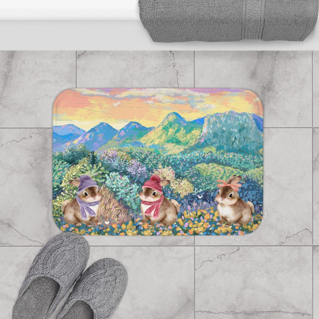Rabbits Watercolor Bath Mat - Etsy