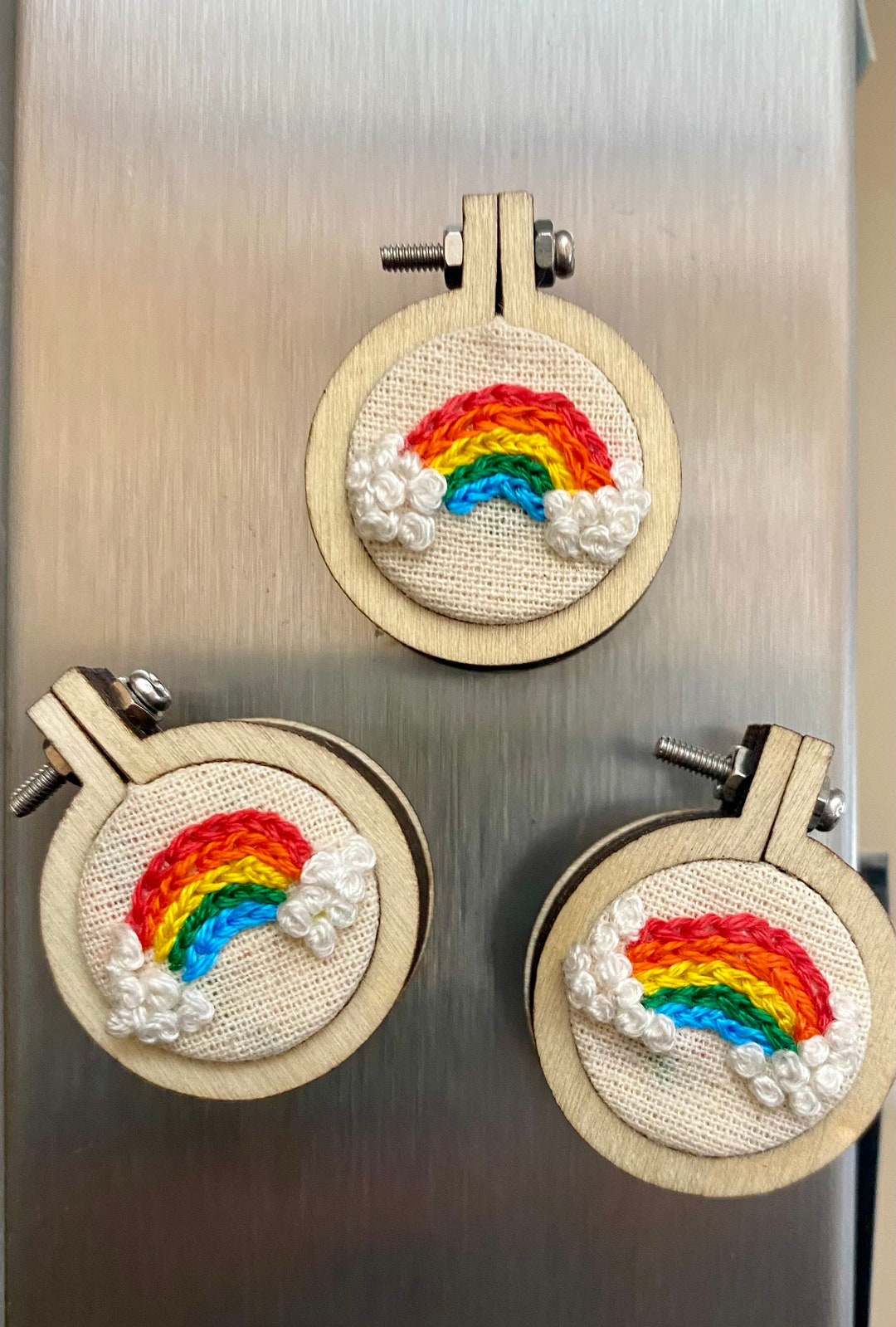Hand Embroidered Rainbow Magnet | Cute Colorful Fridge Decor - Etsy
