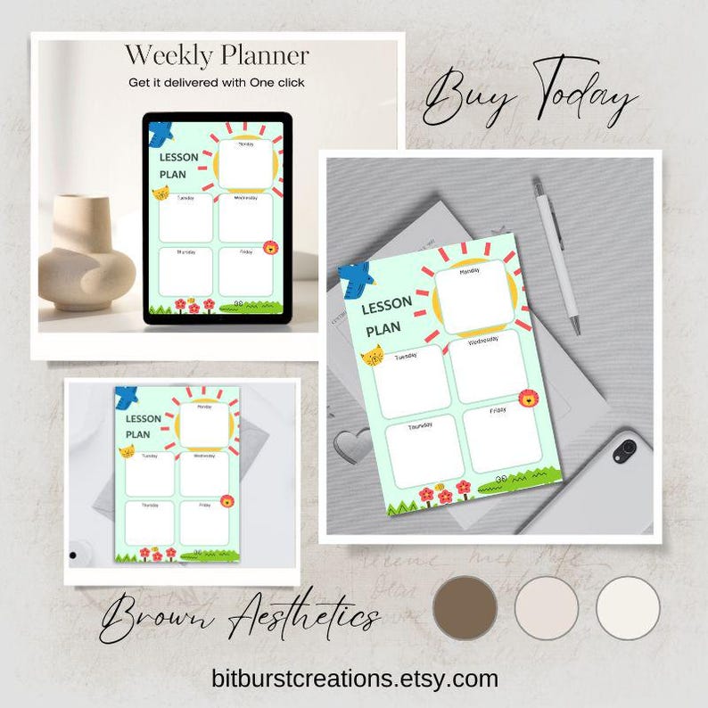 Lesson Plan Template Weekly Planner to Do List Goals Habit Tracker ...