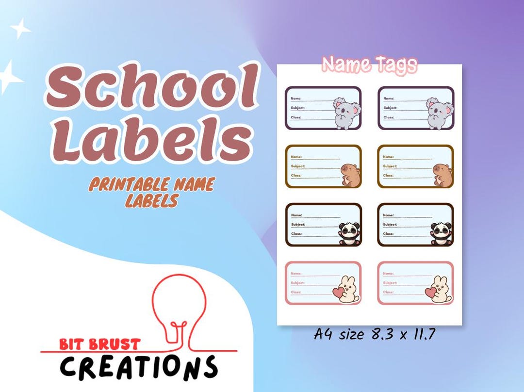 Back to School Printable Labels | Cute Student Name Tags & Subject ...