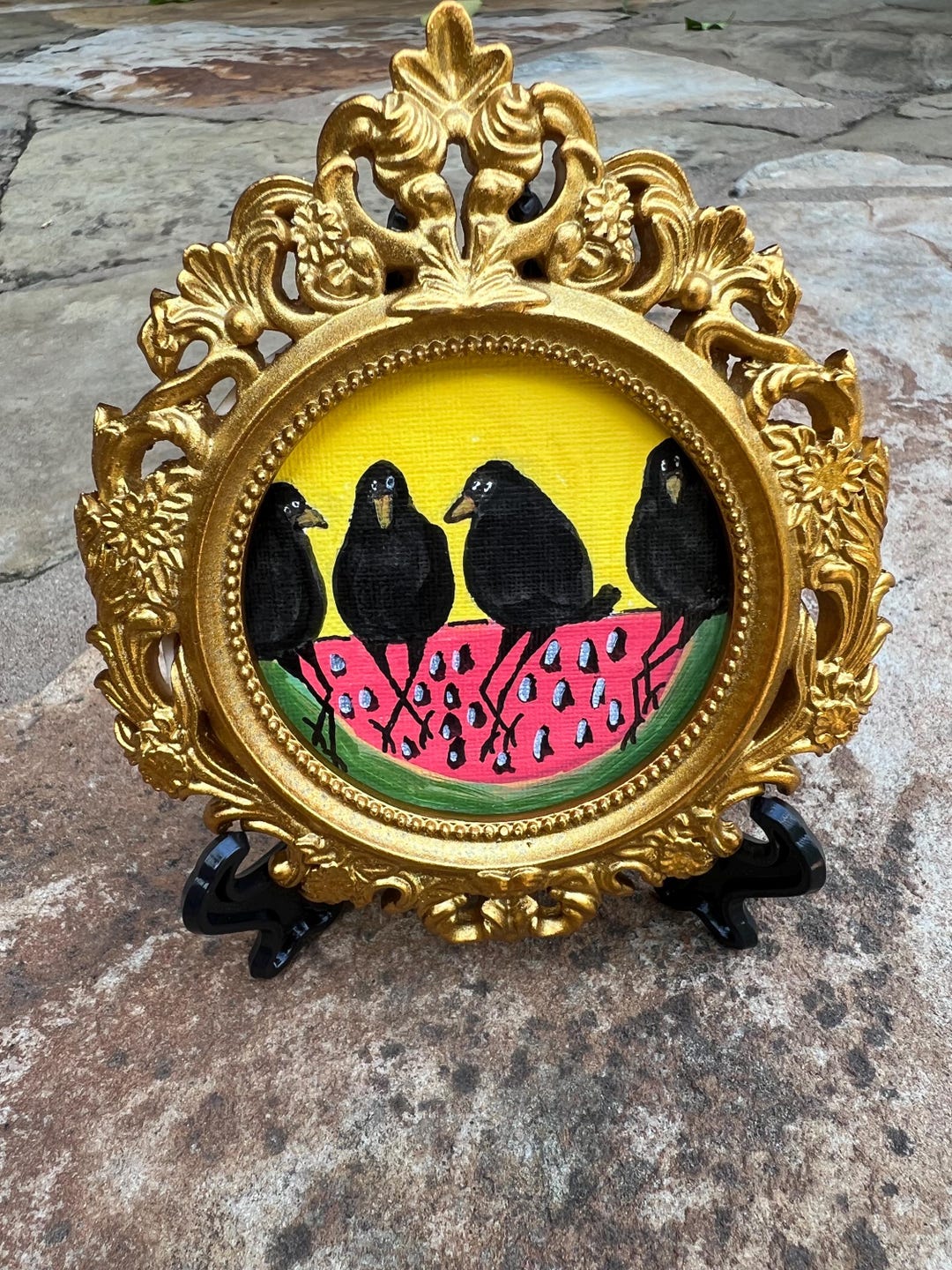 Ravens,crow ,funny,cute,gold Frame, Miniature,small,gold,animal,4/4,5 ...