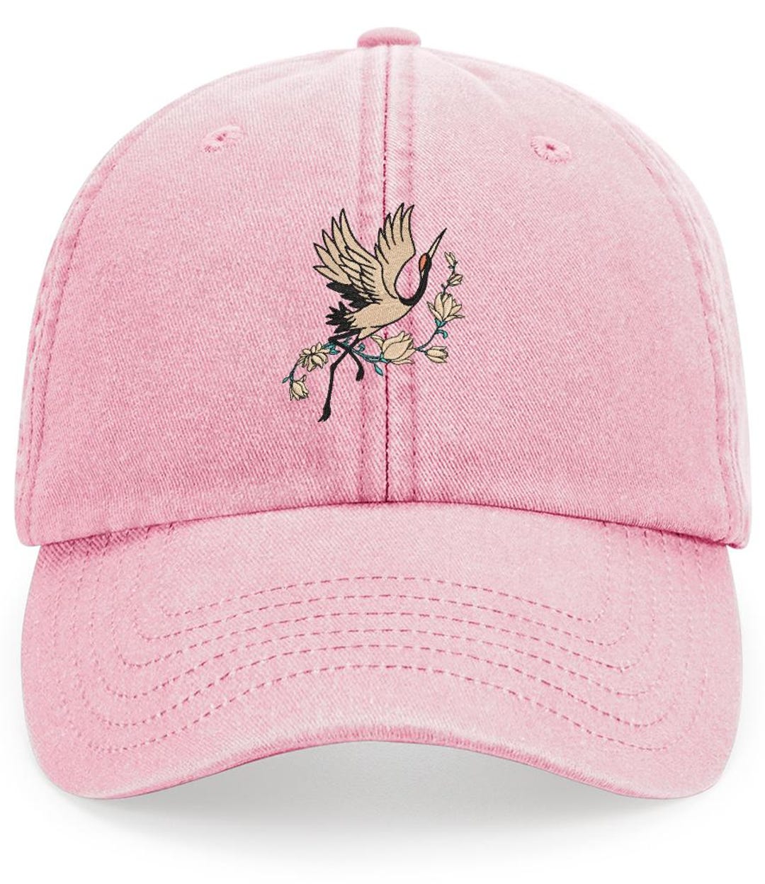 Embroidered Crane Cap: Vintage Style Cotton Hat - Etsy