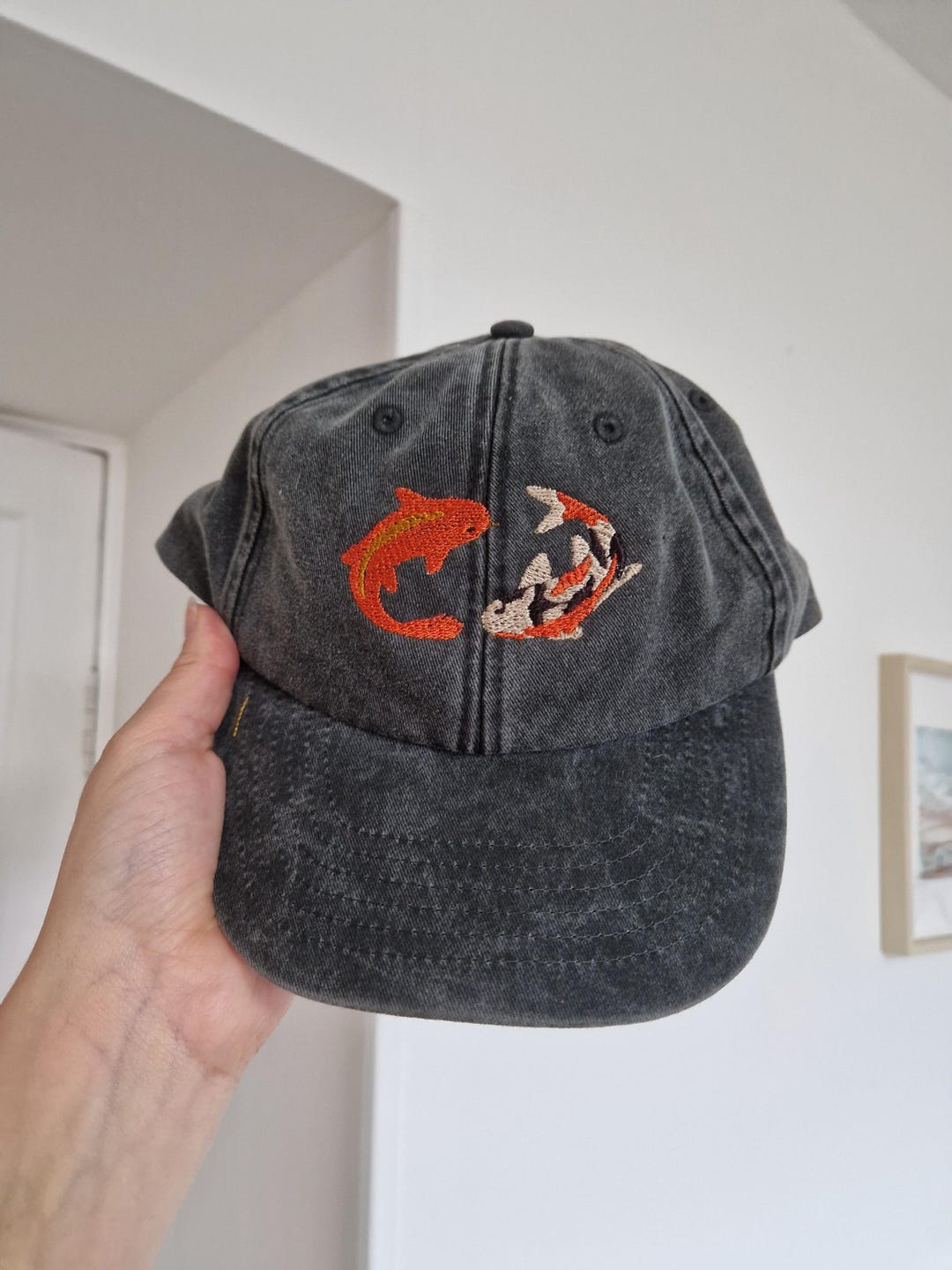 Koi Carp Embroidered Vintage Cap: Washed Cotton, Low Profile - Etsy