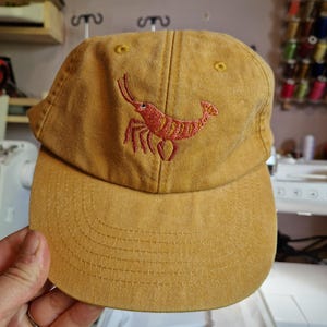 Fun Shrimp Design Machine Embroidered Vintage Style Cap Available in ...