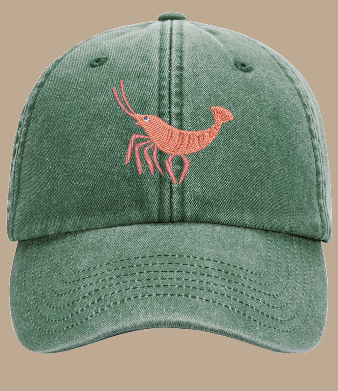 Fun Shrimp Design Machine Embroidered Vintage Style Cap Available in ...