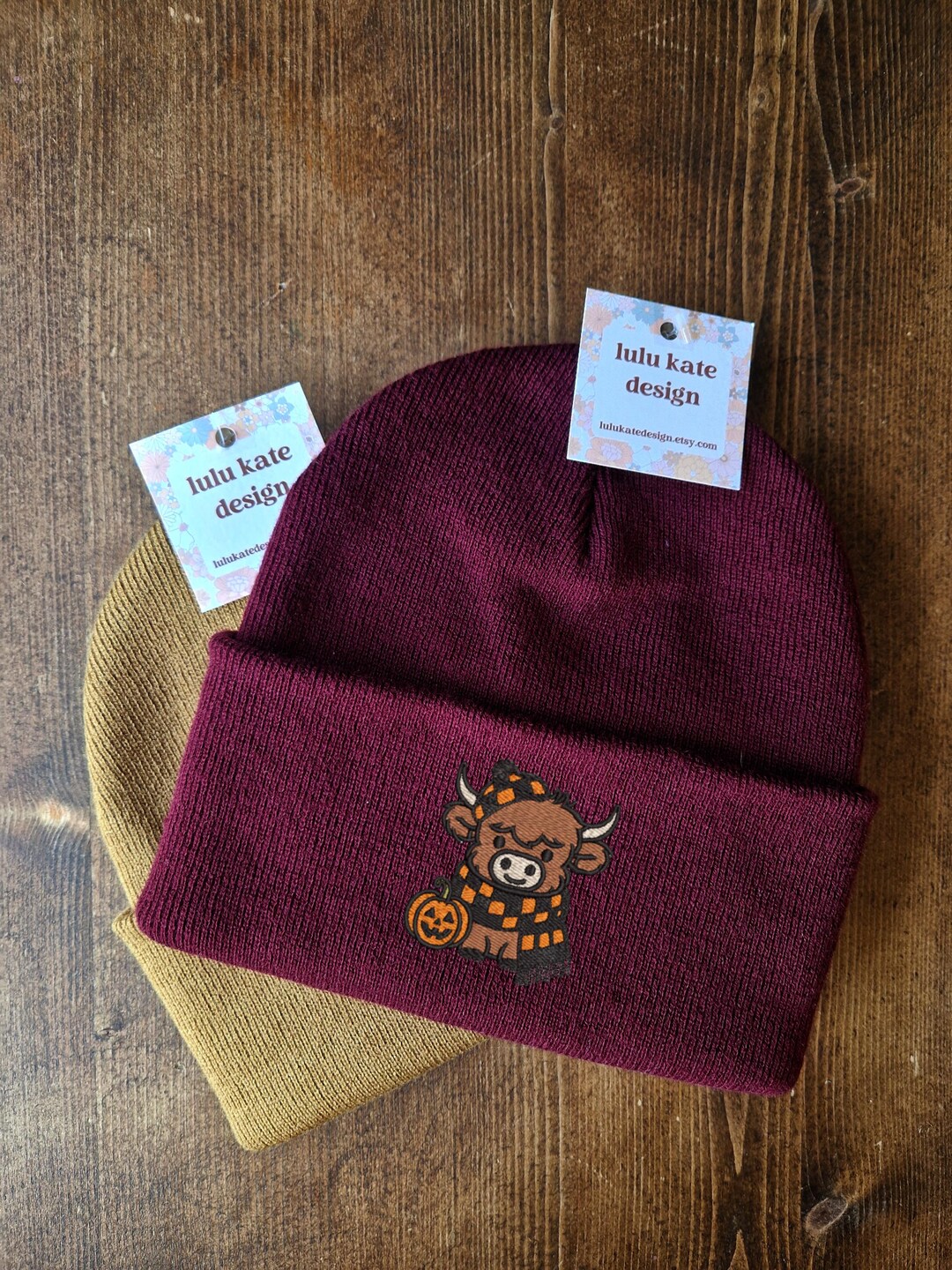 Embroidered Halloween Highland Cow Beanie: Soft Polyacrylic, Cuffed ...