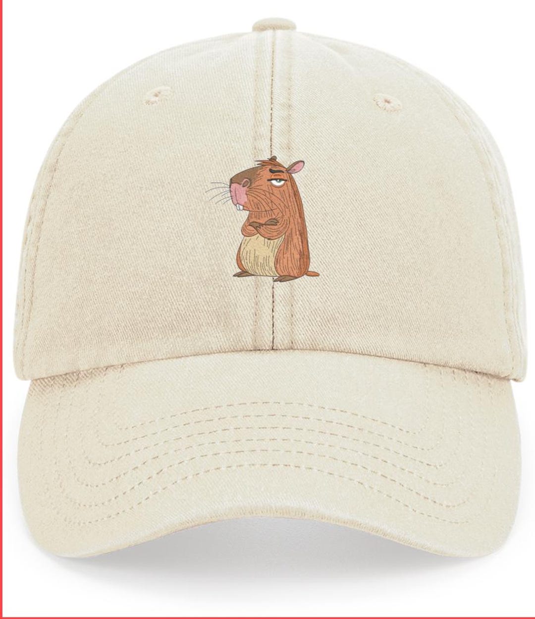 Cute Grumpy Capybara Design Machine Embroidered Vintage Style Cap ...