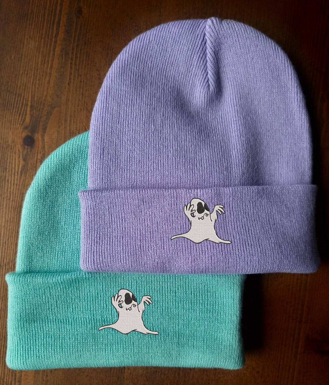 Spooky Halloween Cute Goofy Ghost Embroidered Beanie, More Colours ...